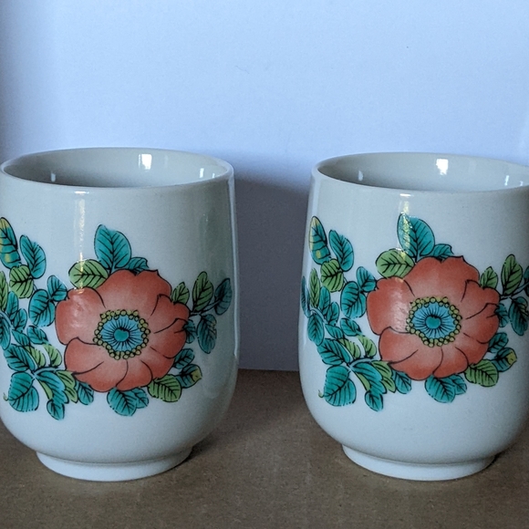 unknown | Dining | Pair Of Floral Sake Cups Coral Turquoise | Poshmark